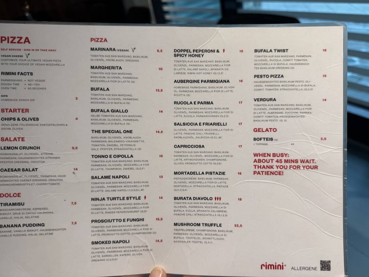 Speisekarte von Rimini Pizza, Offenbach am Main