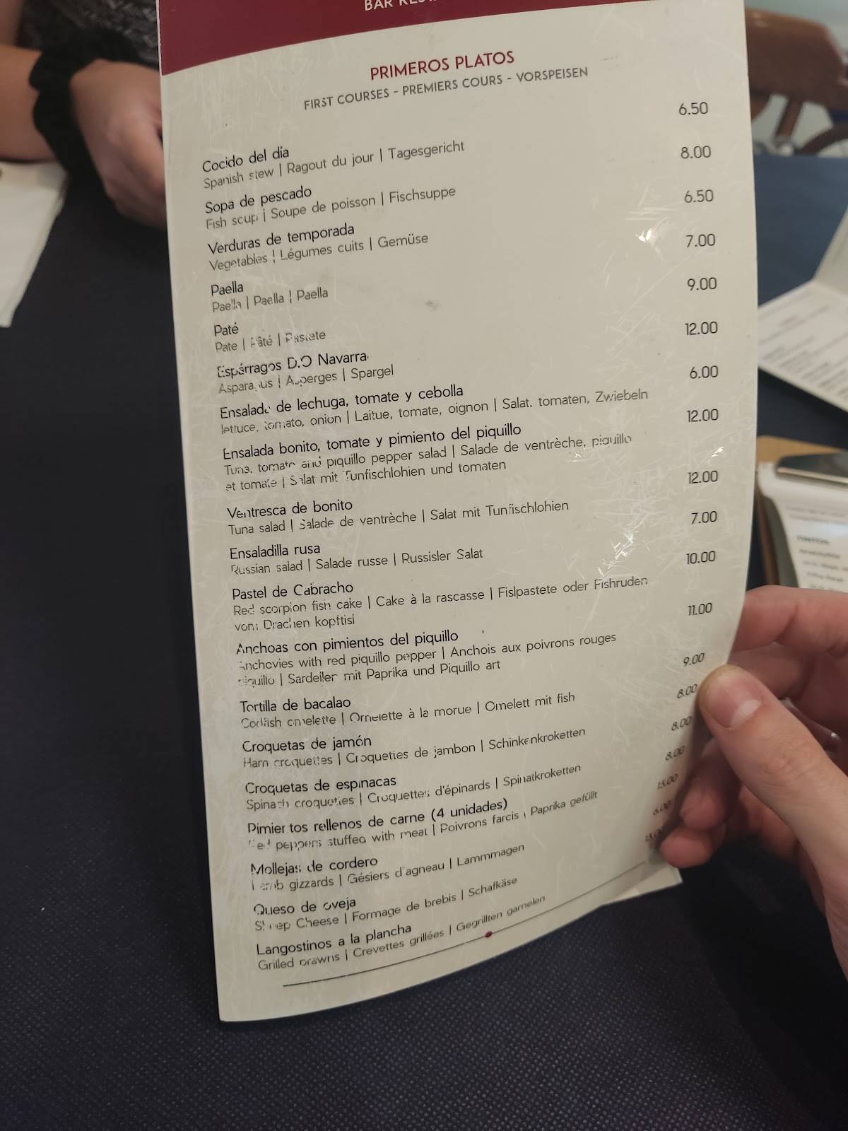 Menu at Rio-Oja Restaurant, Bilbao