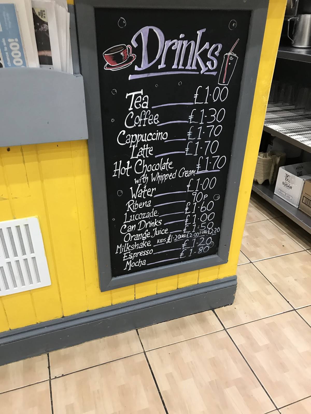 Menu at Rios Cafe, Sheerness