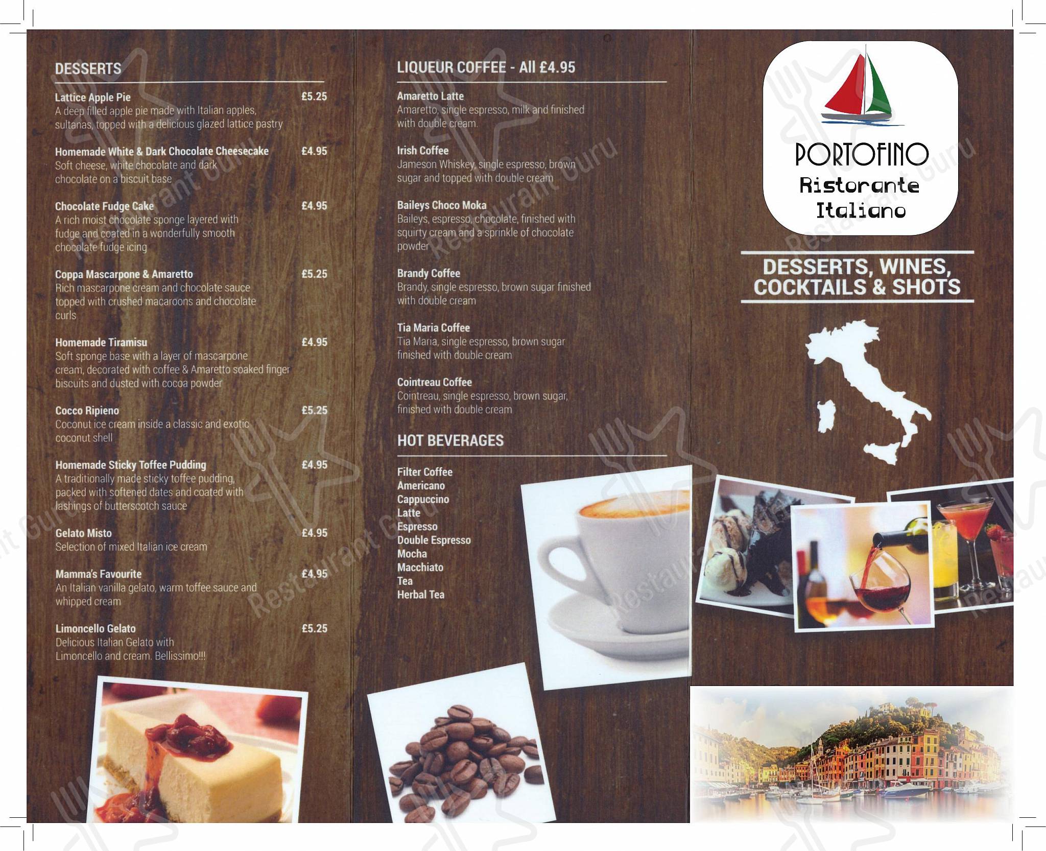 Menu at Portofino restaurant, Ripon