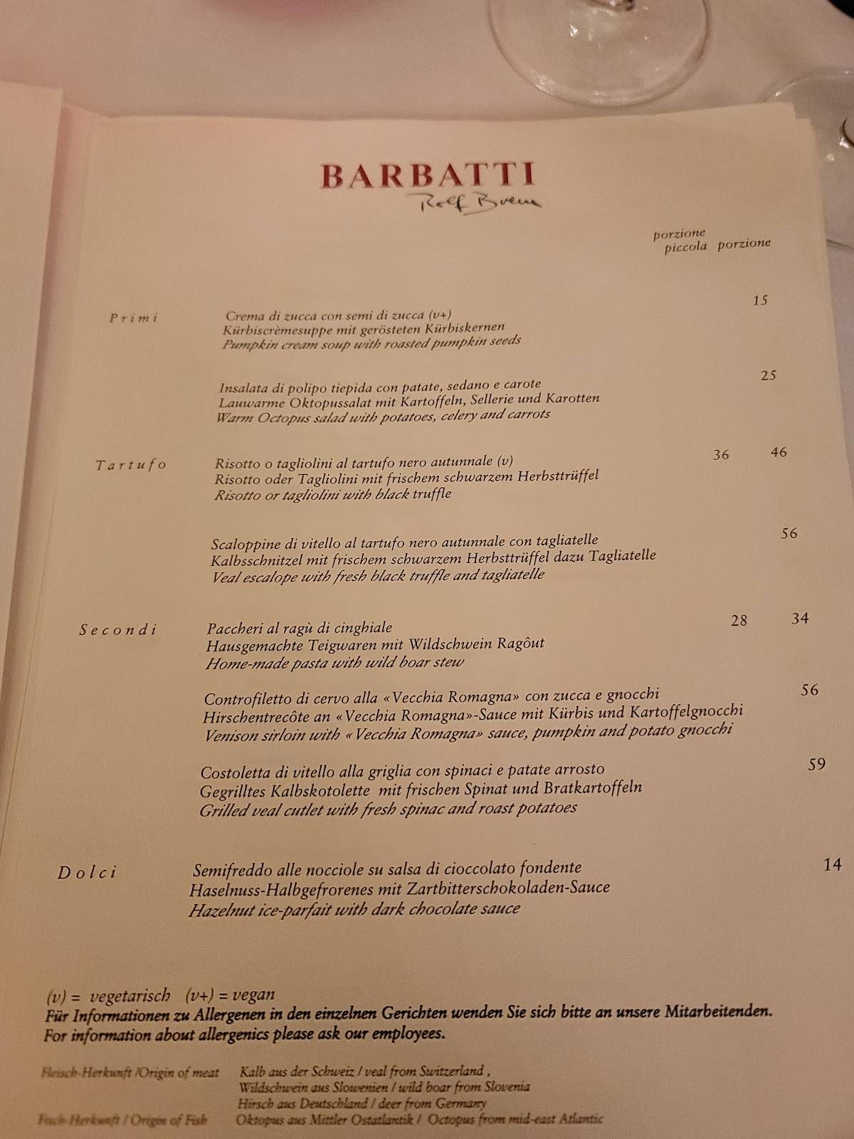 Speisekarte von Ristorante Barbatti, Luzern