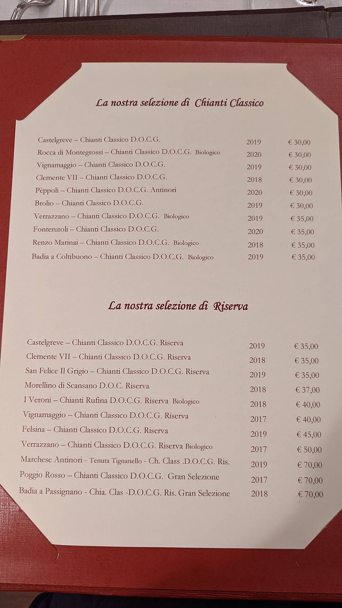 Menu da Ristorante Buca Mario, Firenze