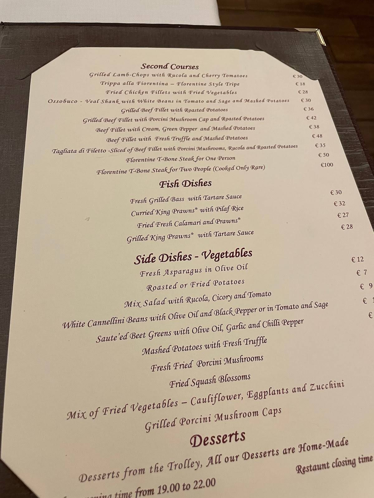 Menu da Ristorante Buca Mario, Firenze