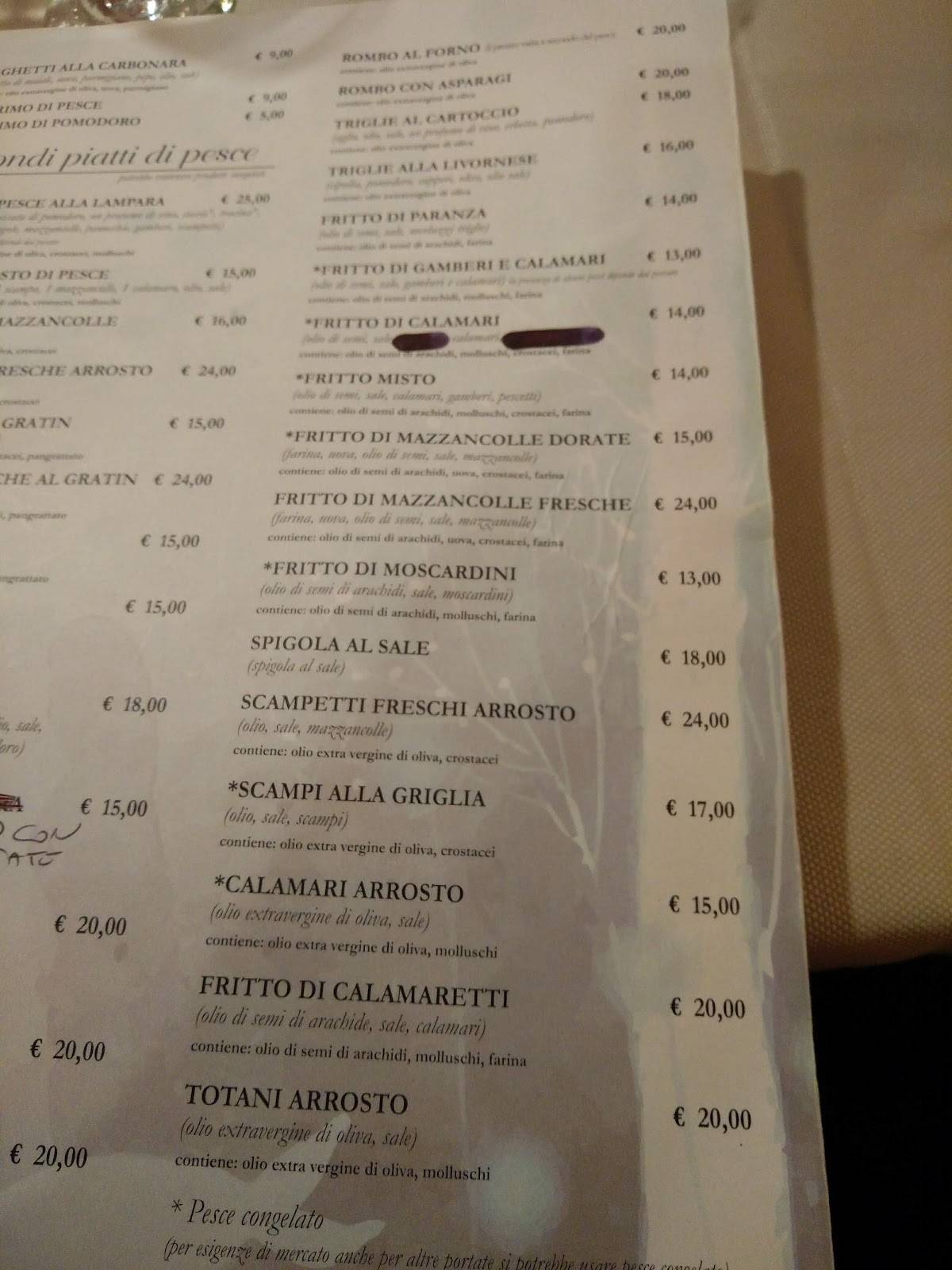 Carta de Ristorante La Lampara da Ciro, Fiumicino, Lungomare della Salute