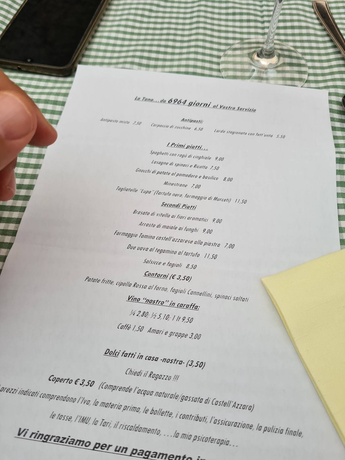 Menu da Ristorante La Tana Dell'Orso, Castell'azzara