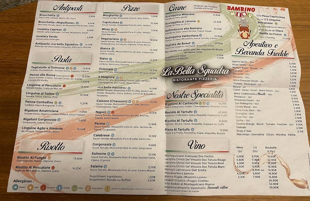 Menu au Ristorante Pizzeria "La Bella Squadra", Waldighoffen
