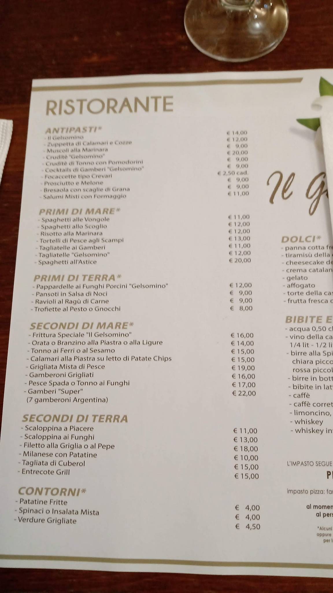 Menu da Ristorante bar il gelsomino, Genova