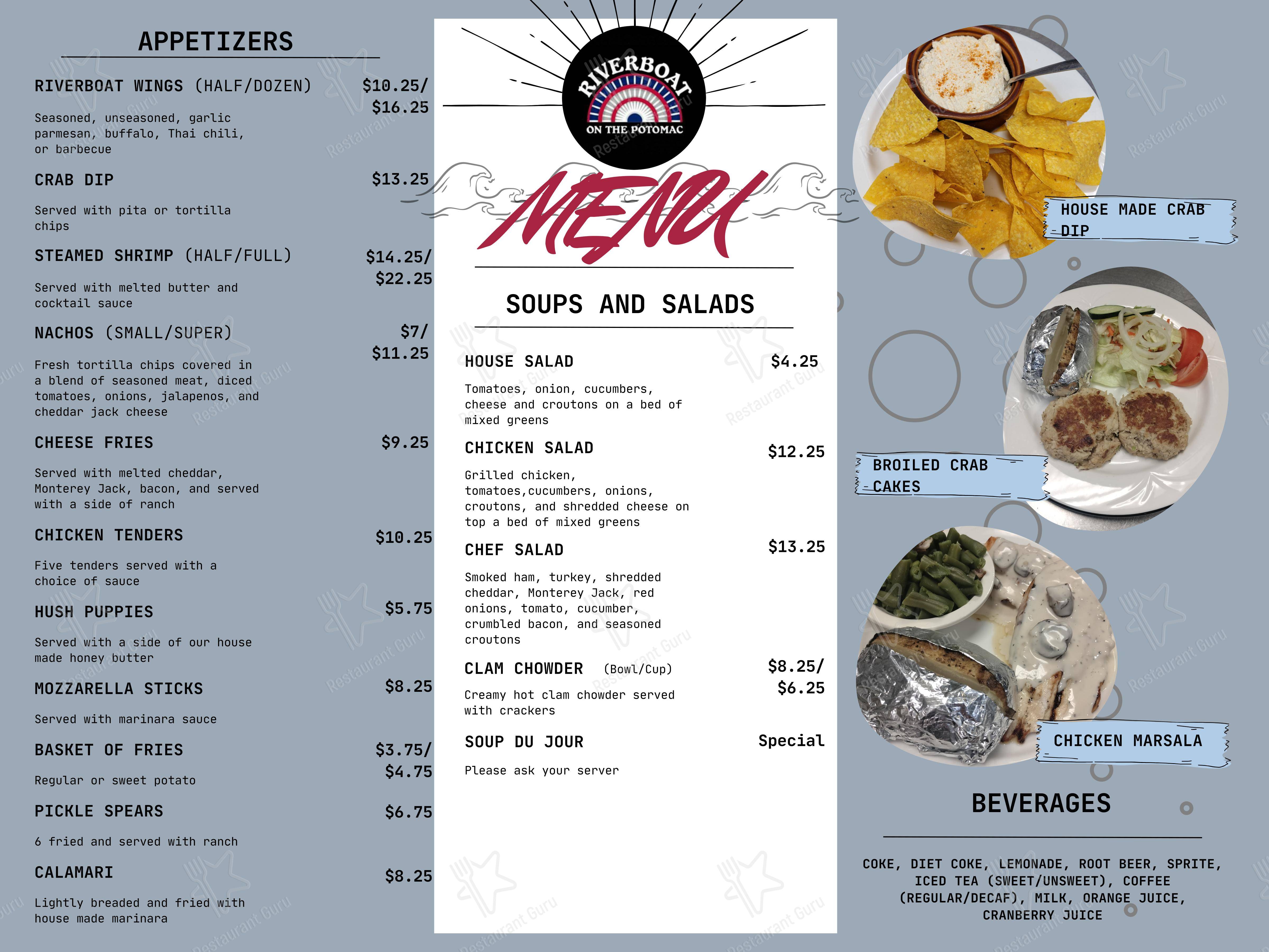 Menu at Riverboat on the Potomac restaurant, Colonial Beach