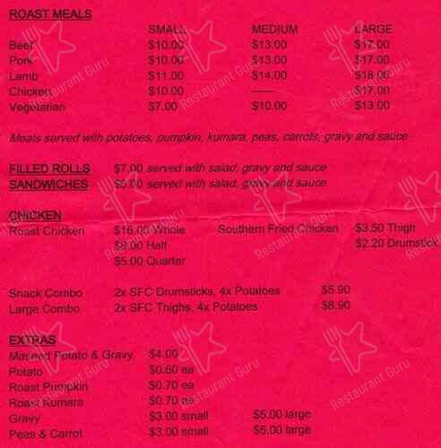 Menu at Roast Kitchen & Coffee, Auckland