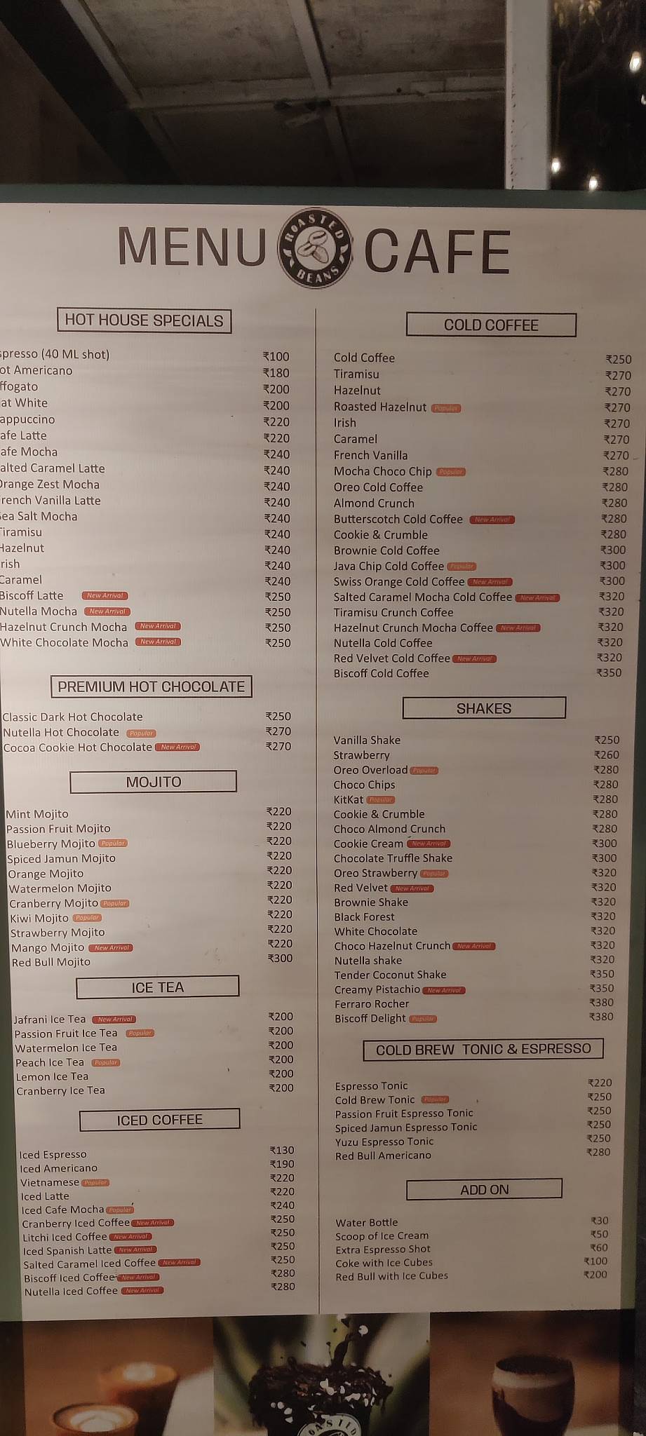 Menu at Roasted Beans, Ahmedabad