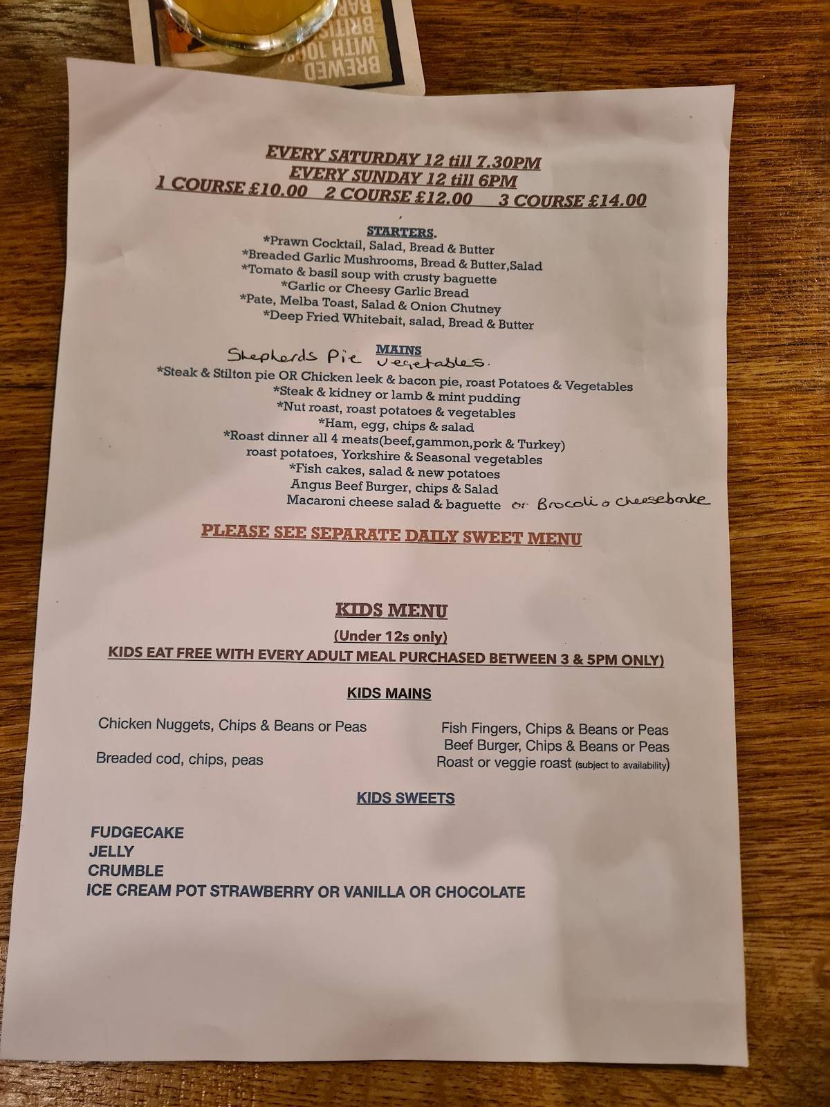 Menu at Robin Hood Inn pub & bar, Icklesham