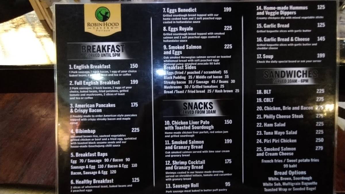 Menu at Robin Hood Tavern restaurant, Pattaya City, The Avenue Shopping ...
