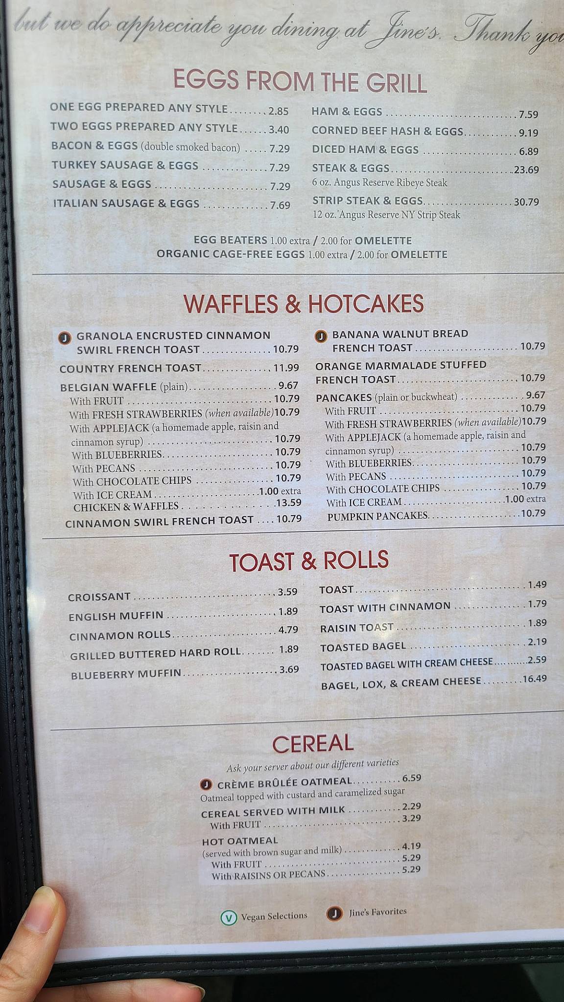Menu at Jines Restaurant, Rochester