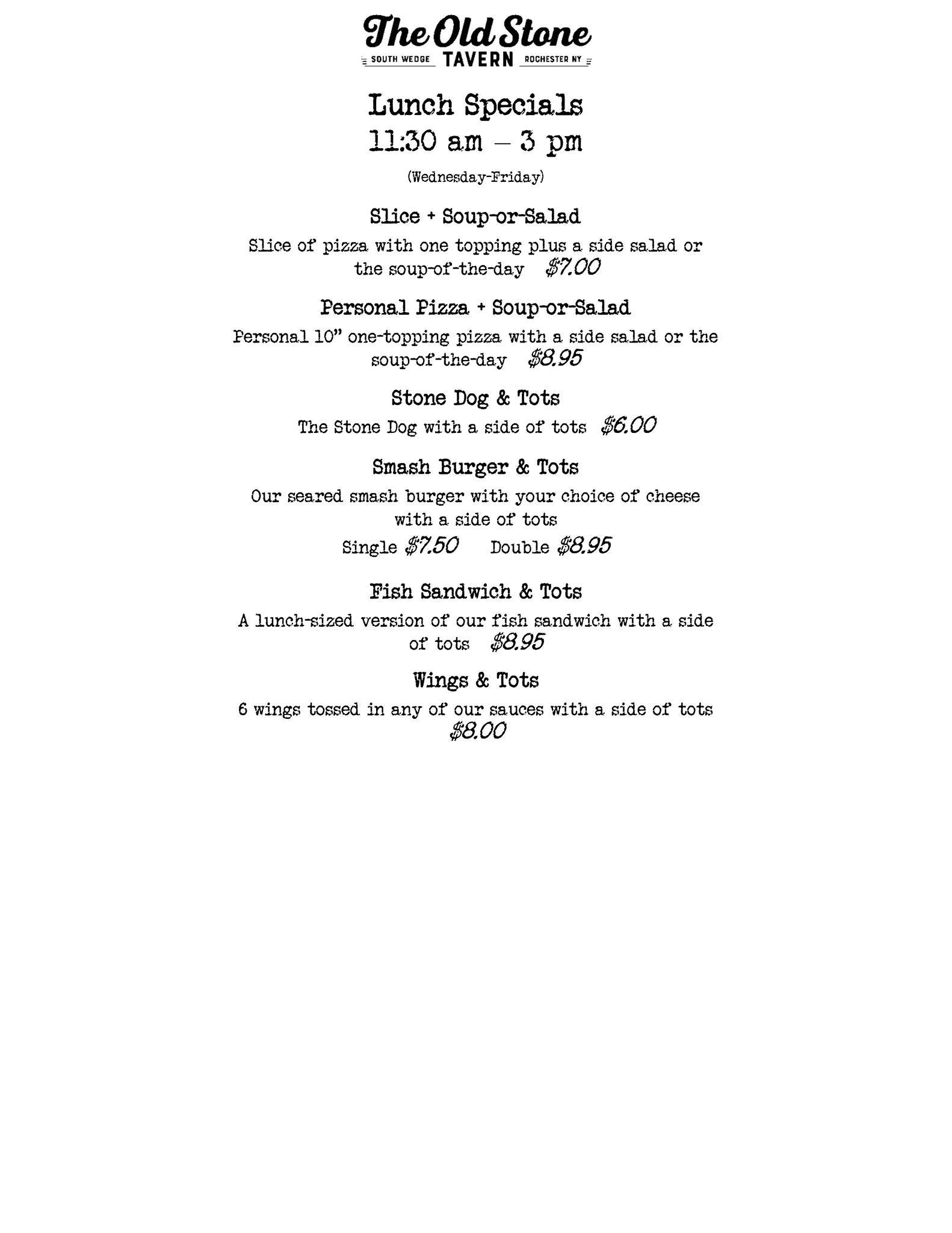 Menu at The Old Stone Tavern pub & bar, Rochester