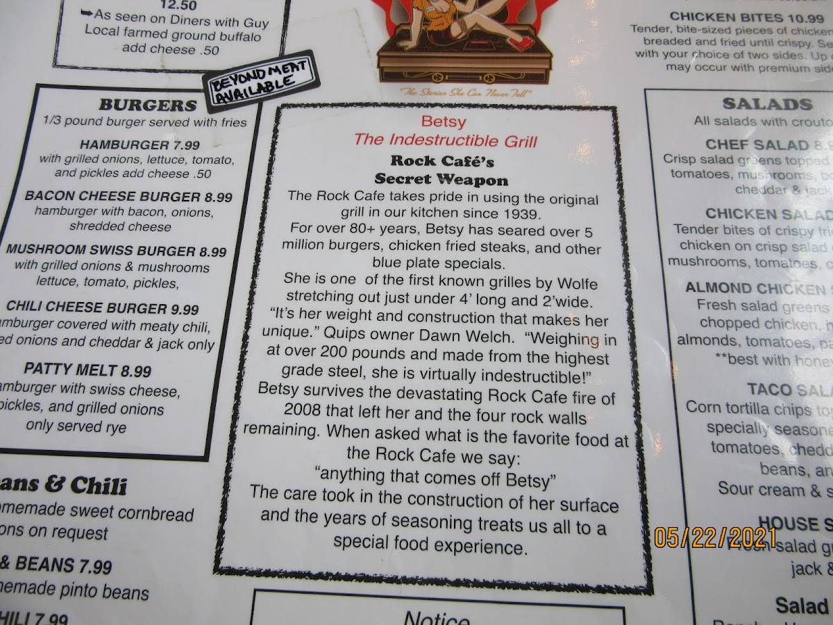 Menu at Rock Cafe, Stroud