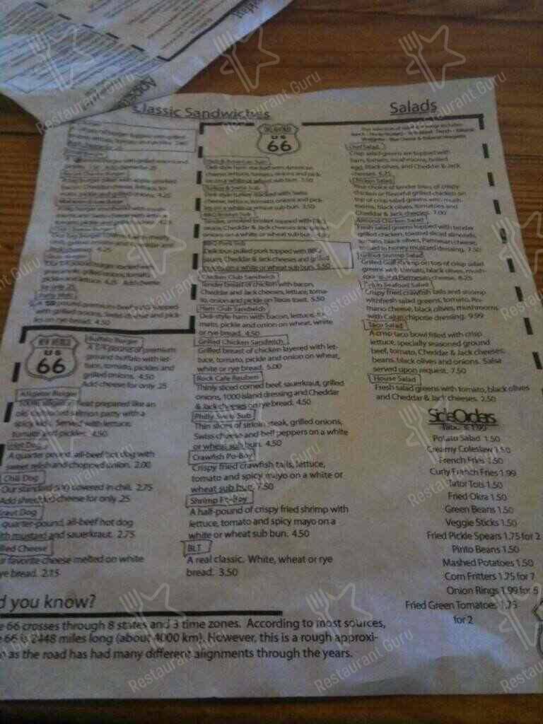 Menu at Rock Cafe, Stroud