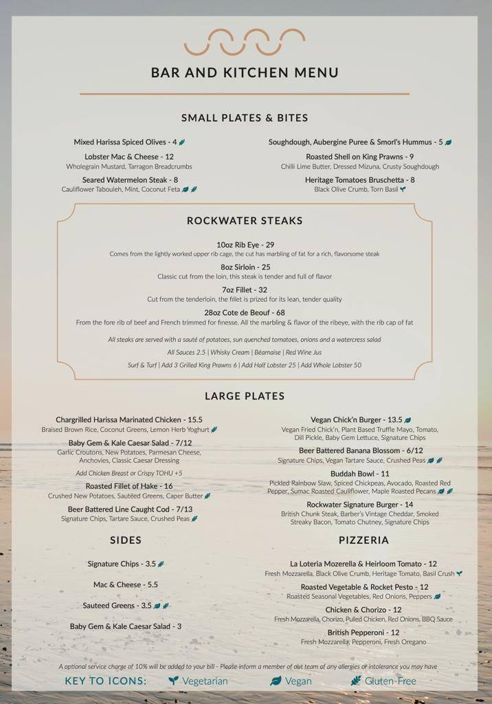 Menu at Rockwater Hove restaurant, Hove