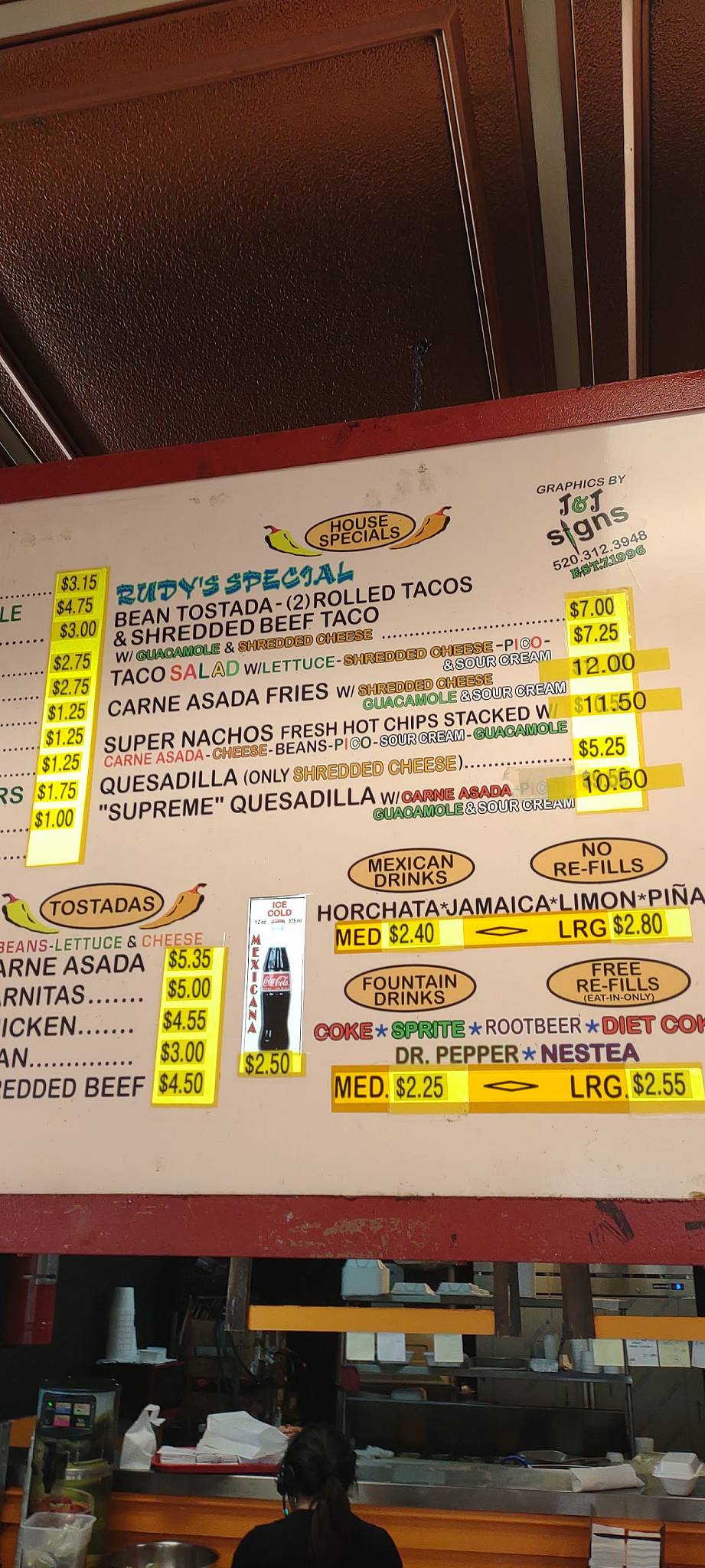 Menu at Rodolfo's Taco Shop restaurant, Sierra Vista