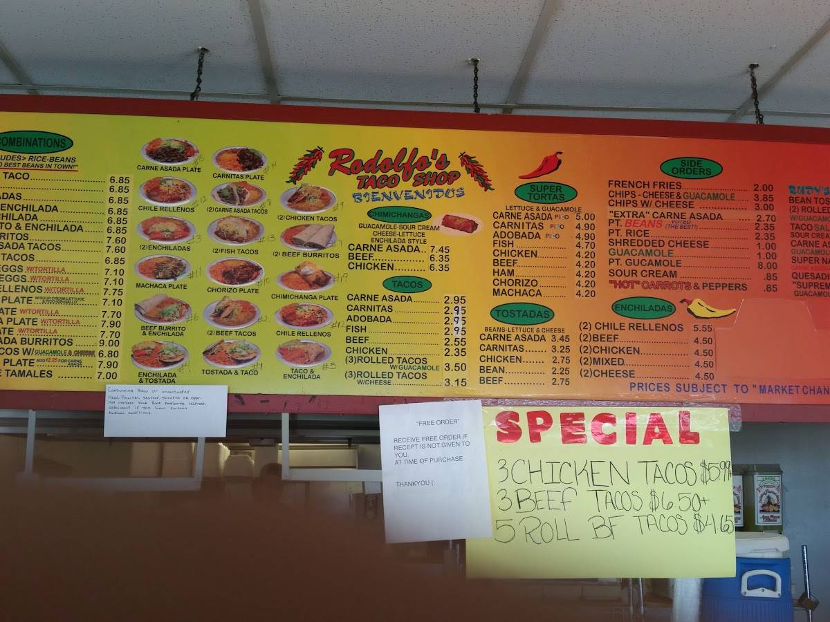 Menu at Rodolfo's Taco Shop restaurant, Sierra Vista