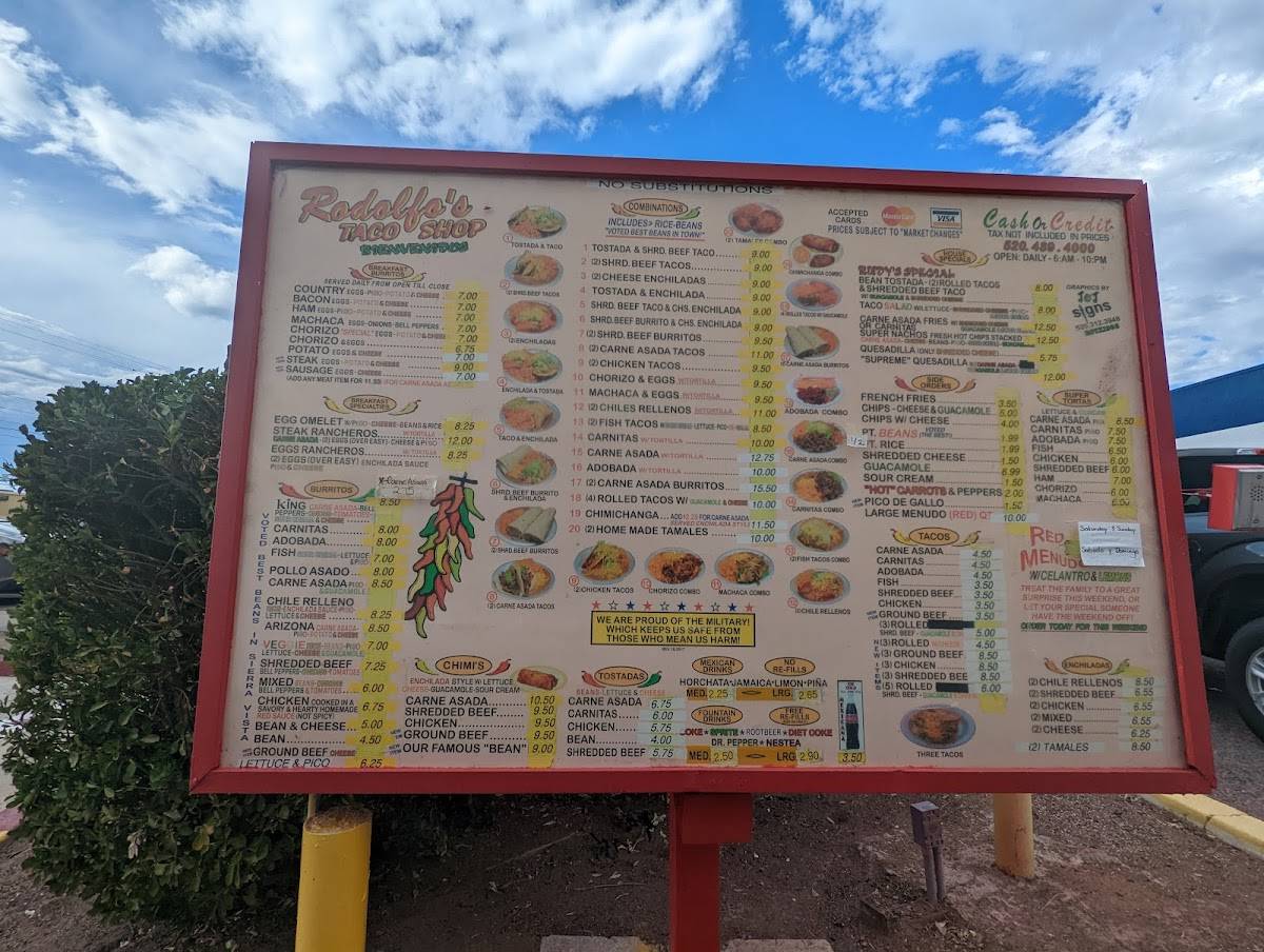 Menu at Rodolfo's Taco Shop restaurant, Sierra Vista