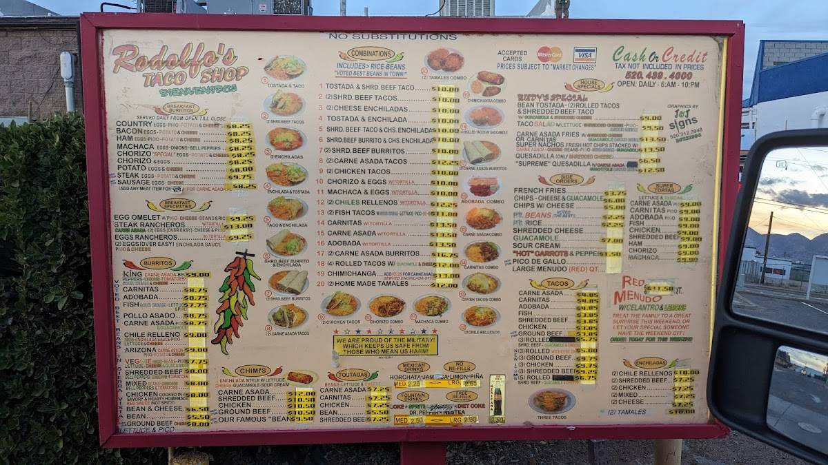 Menu at Rodolfo's Taco Shop restaurant, Sierra Vista