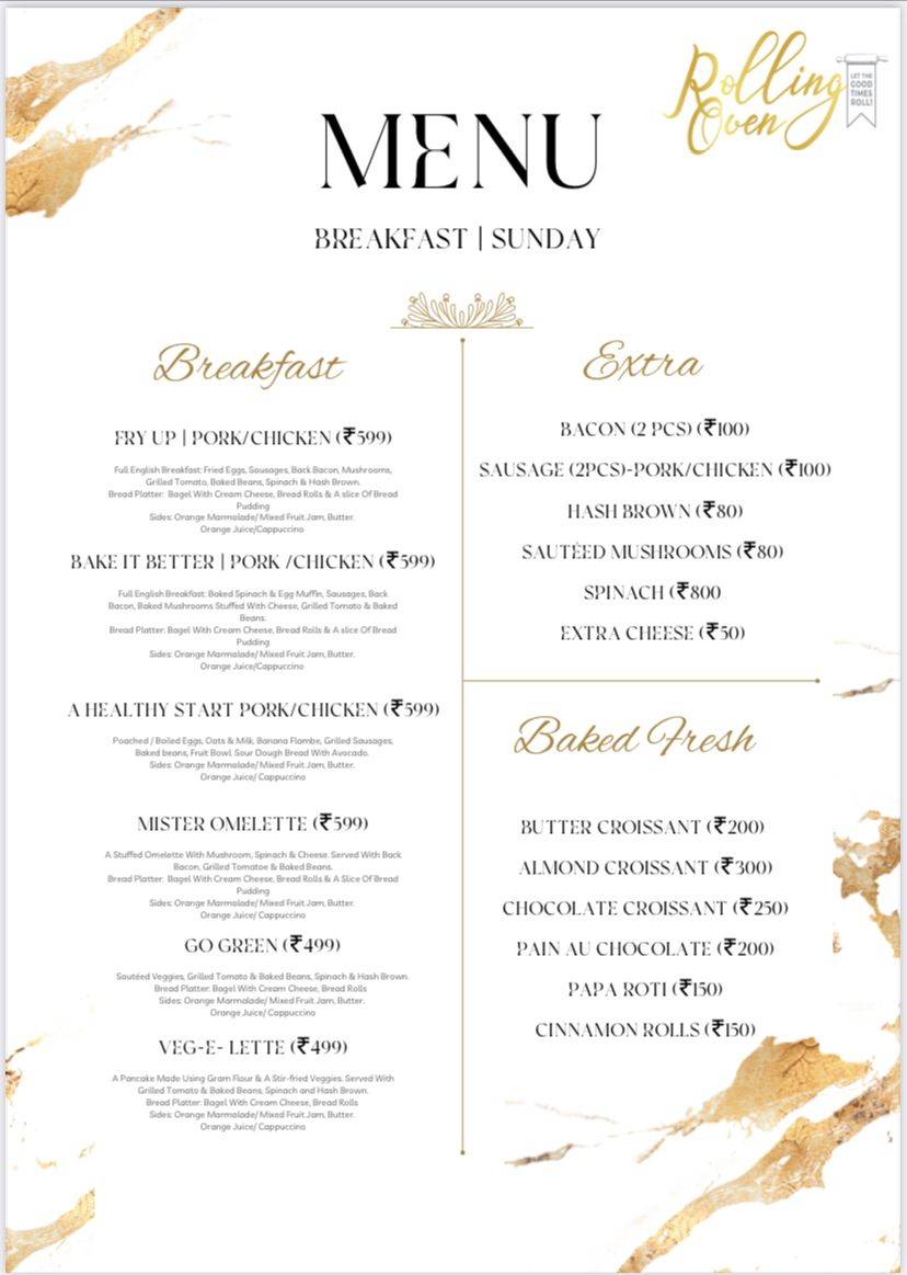 Menu at Rolling oven, Bengaluru
