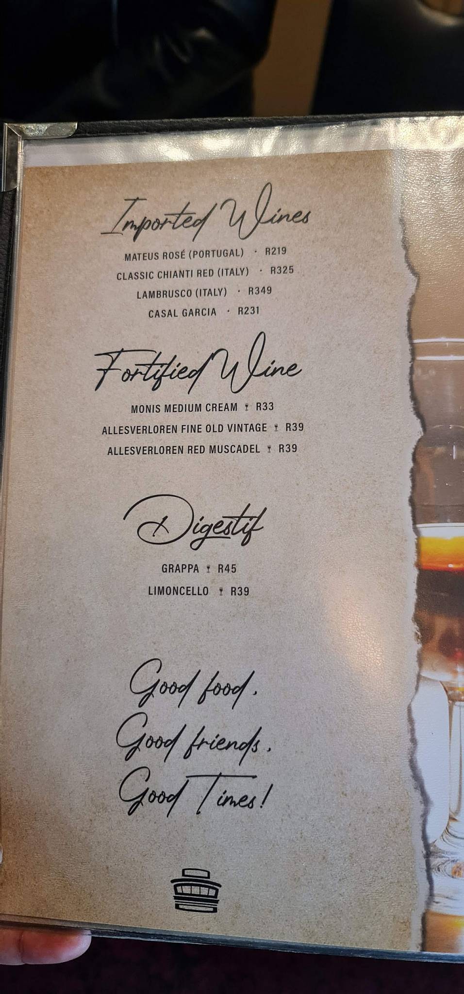 Menu at Roma Revolving Restaurant, Durban, 32 John Ross House