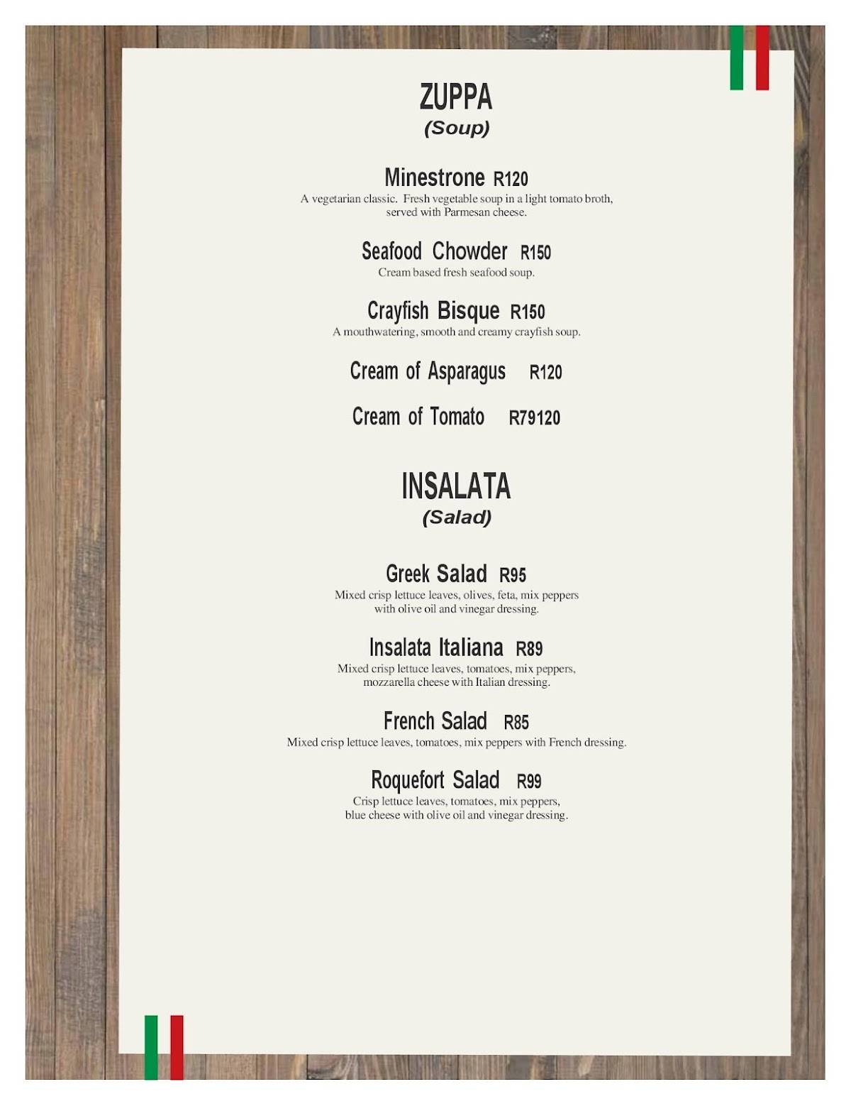 Menu at Roma Revolving Restaurant, Durban, 32 John Ross House
