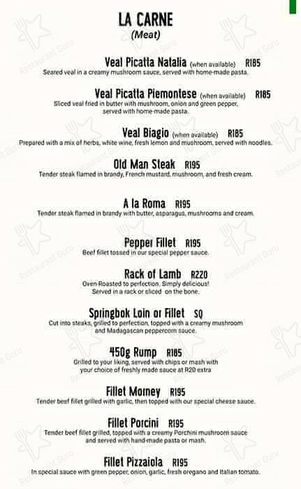 Menu at Roma Revolving Restaurant, Durban, 32 John Ross House