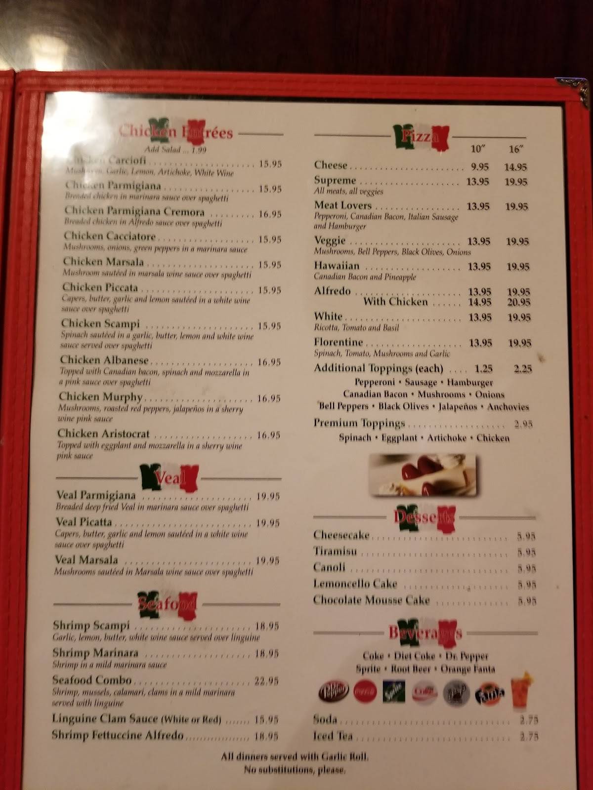 Menu at Roma’s Pasta and Pizza pizzeria, Kermit