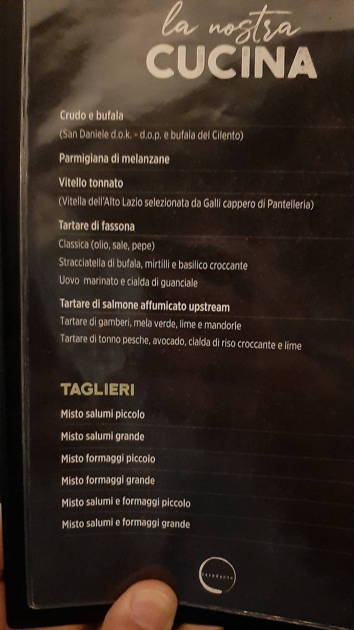 Menu at casadante restaurant, Rome