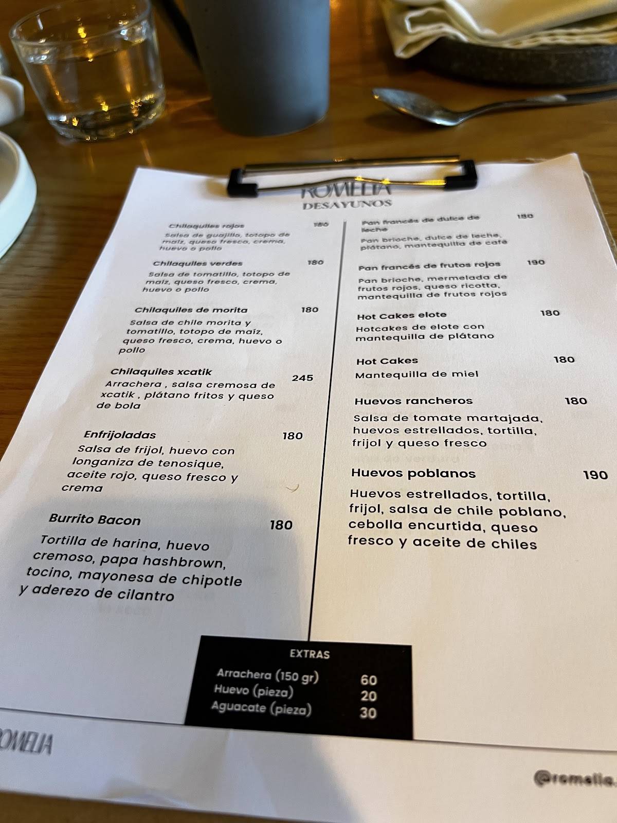 Carta del restaurante Romelia, Merida