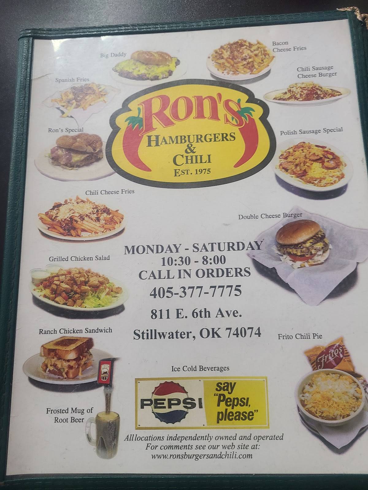 Menu at Ron's Hamburgers and Chili - Stillwater restaurant, Stillwater