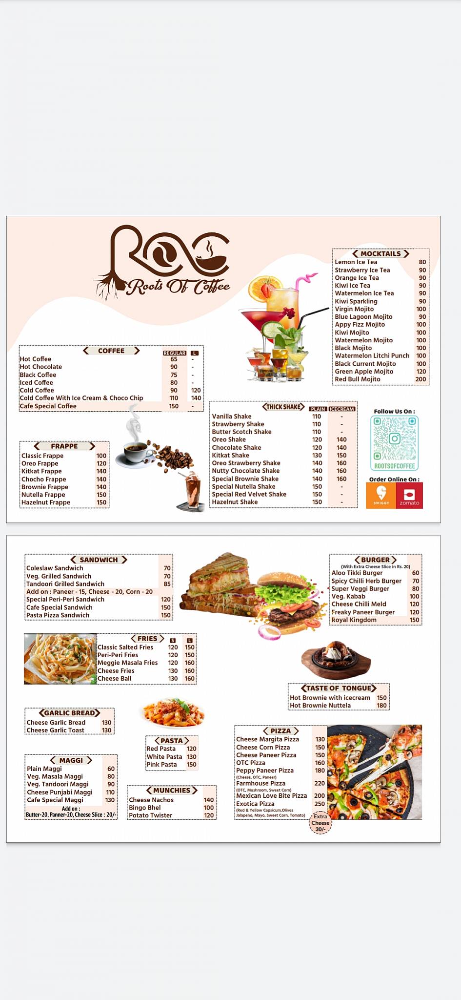 Menu at Roots of Coffee (ROC), Jaipur