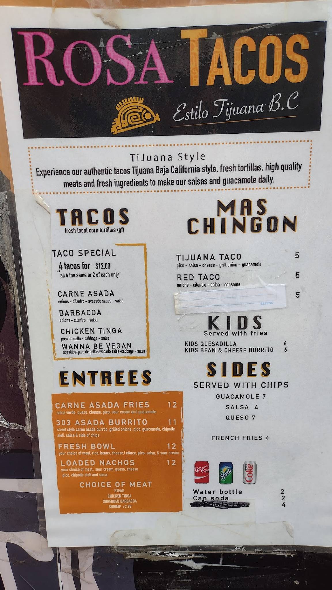 Menu at Rosas Tacos Food Truck restaurant, Estes Park