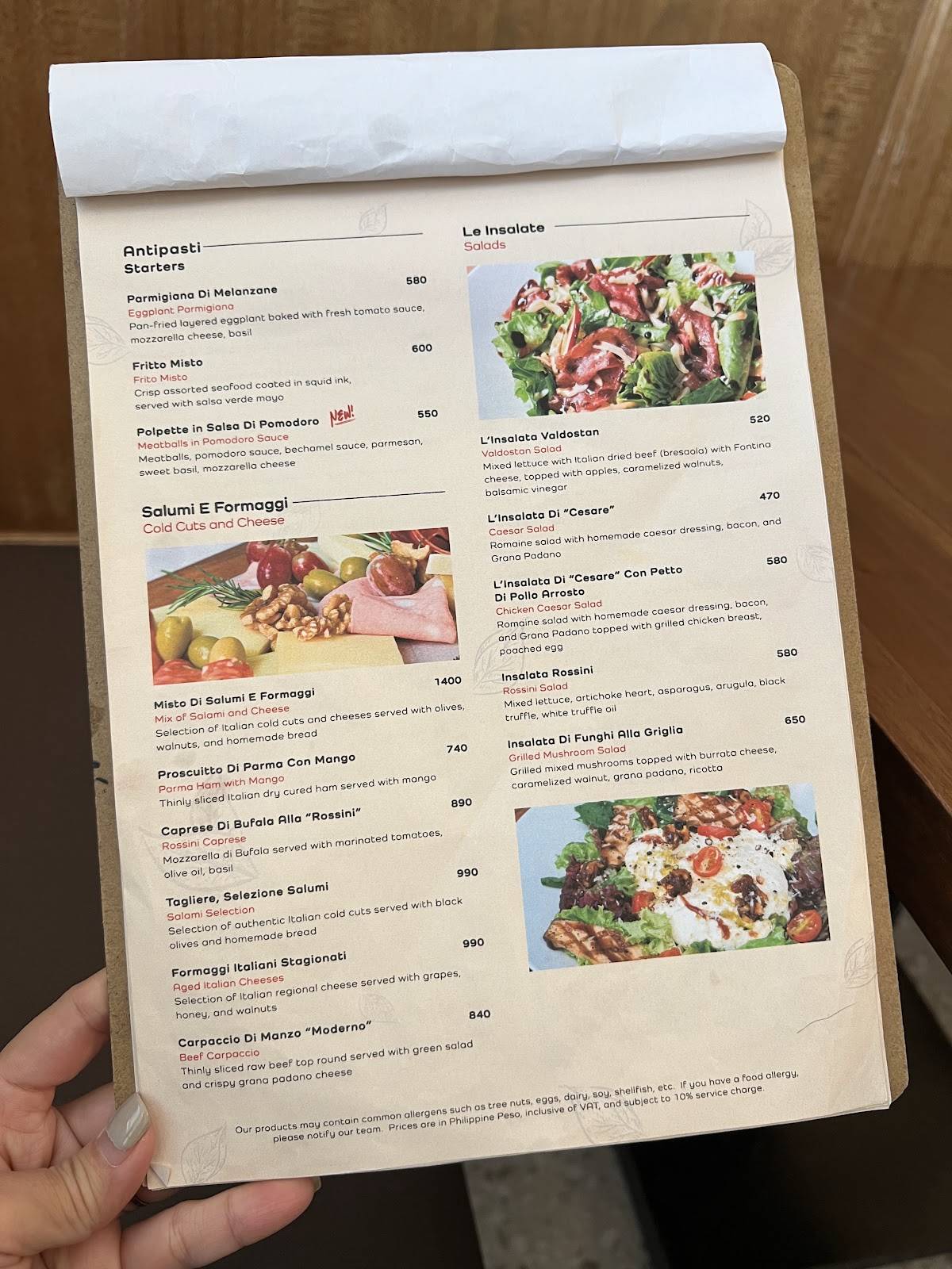 Menu at Rossini Ristorante Italiano pub & bar, Pasay