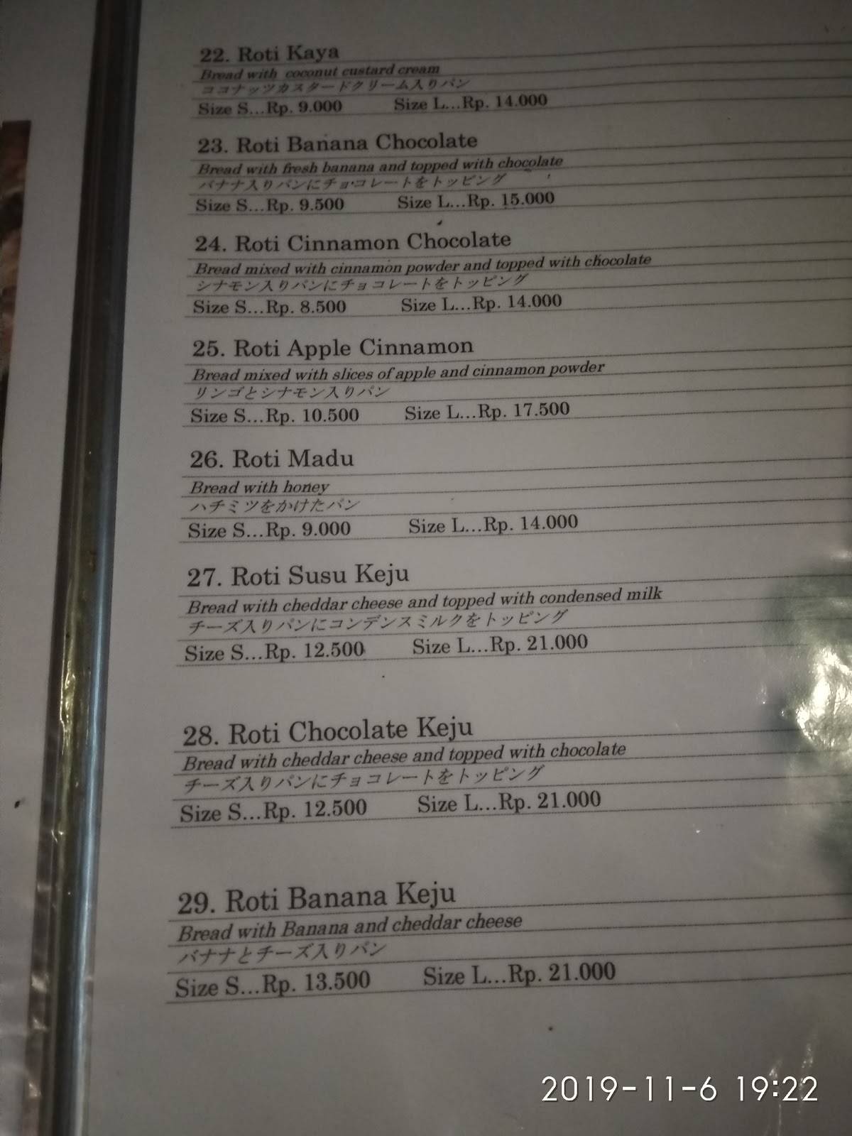 Menu at Roti Canai & Teh Tarik Warung Bunana cafe, Kuta Selatan, Jl ...
