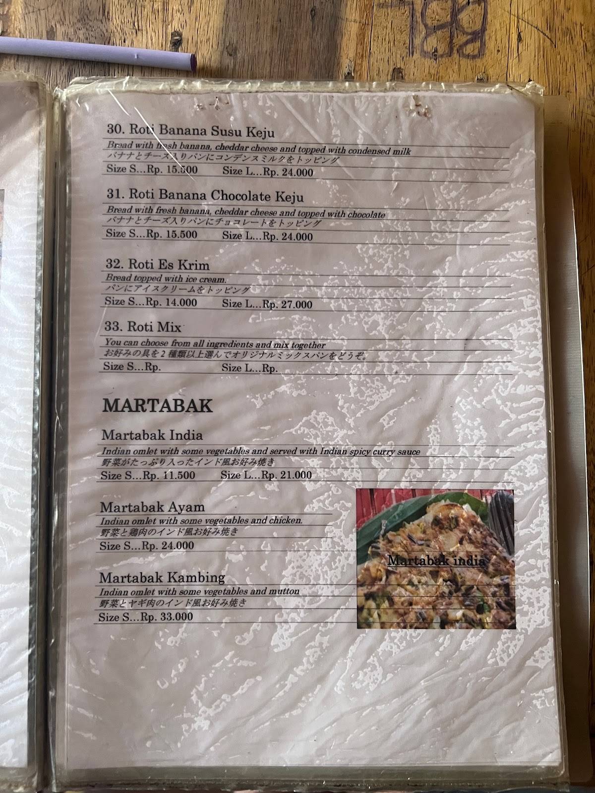 Menu at Roti Canai & Teh Tarik Warung Bunana cafe, Kuta Selatan, Jl ...