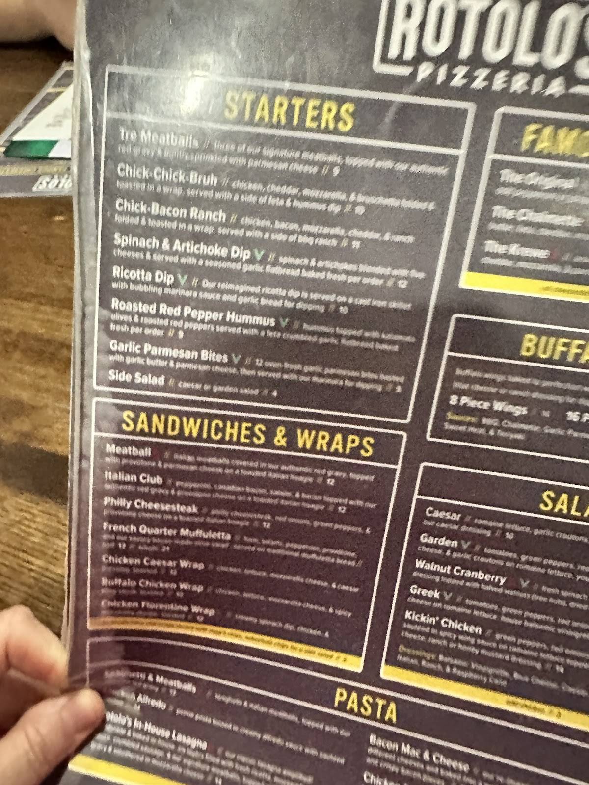 Menu at Rotolo's Pizzeria, Thibodaux