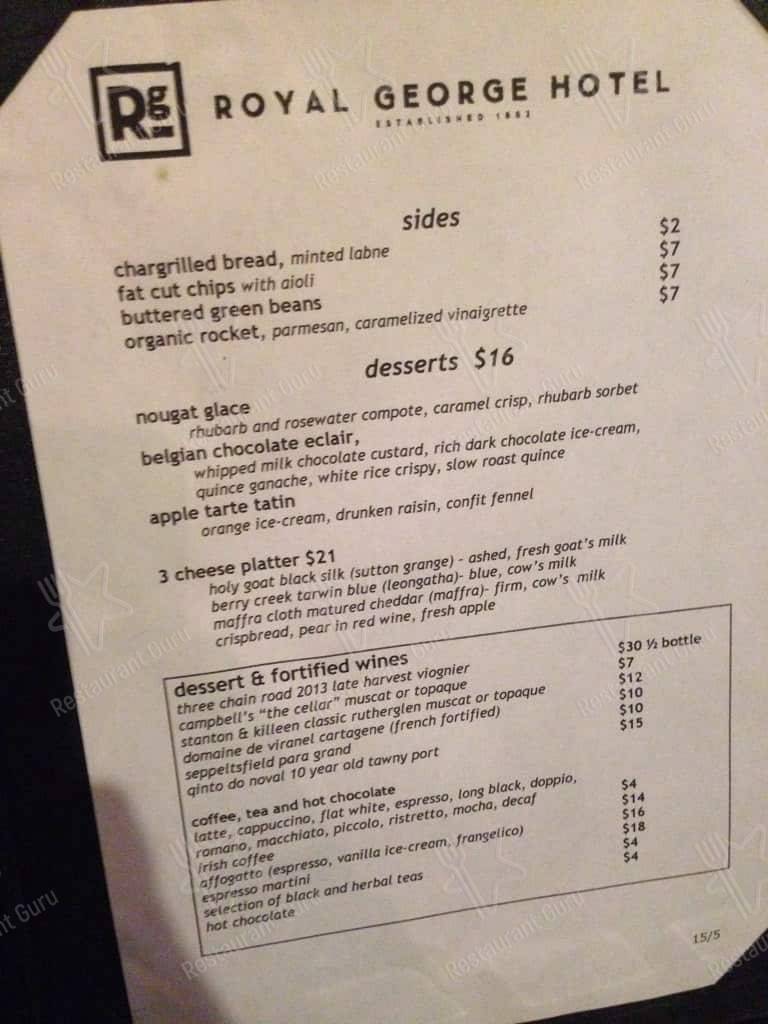 Menu at Royal George pub & bar, Kyneton