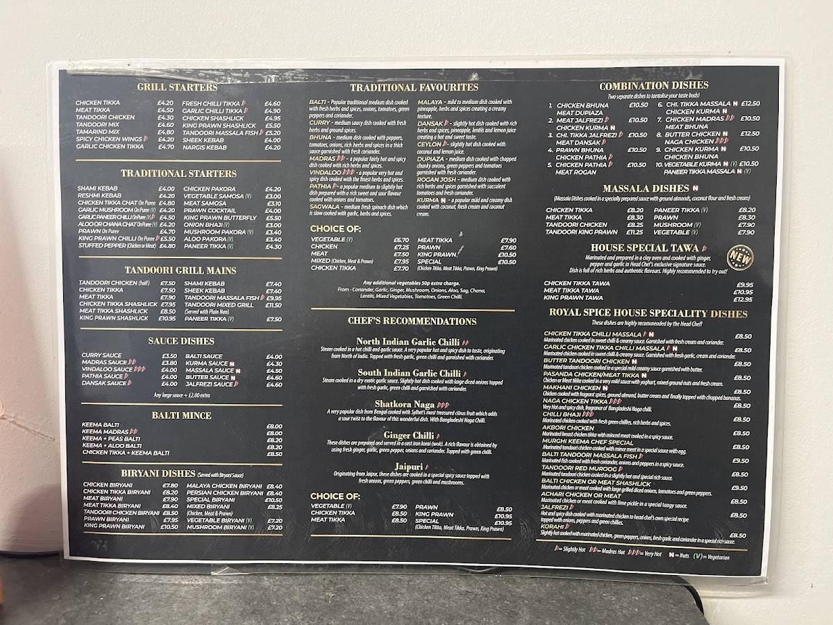 Menu at Royal Spice Chelmsley Wood restaurant, Birmingham, 6 Saxon Way