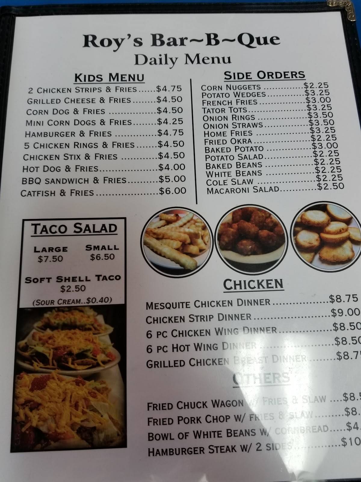 Menu at Roy's Bar-B-Que, Russellville