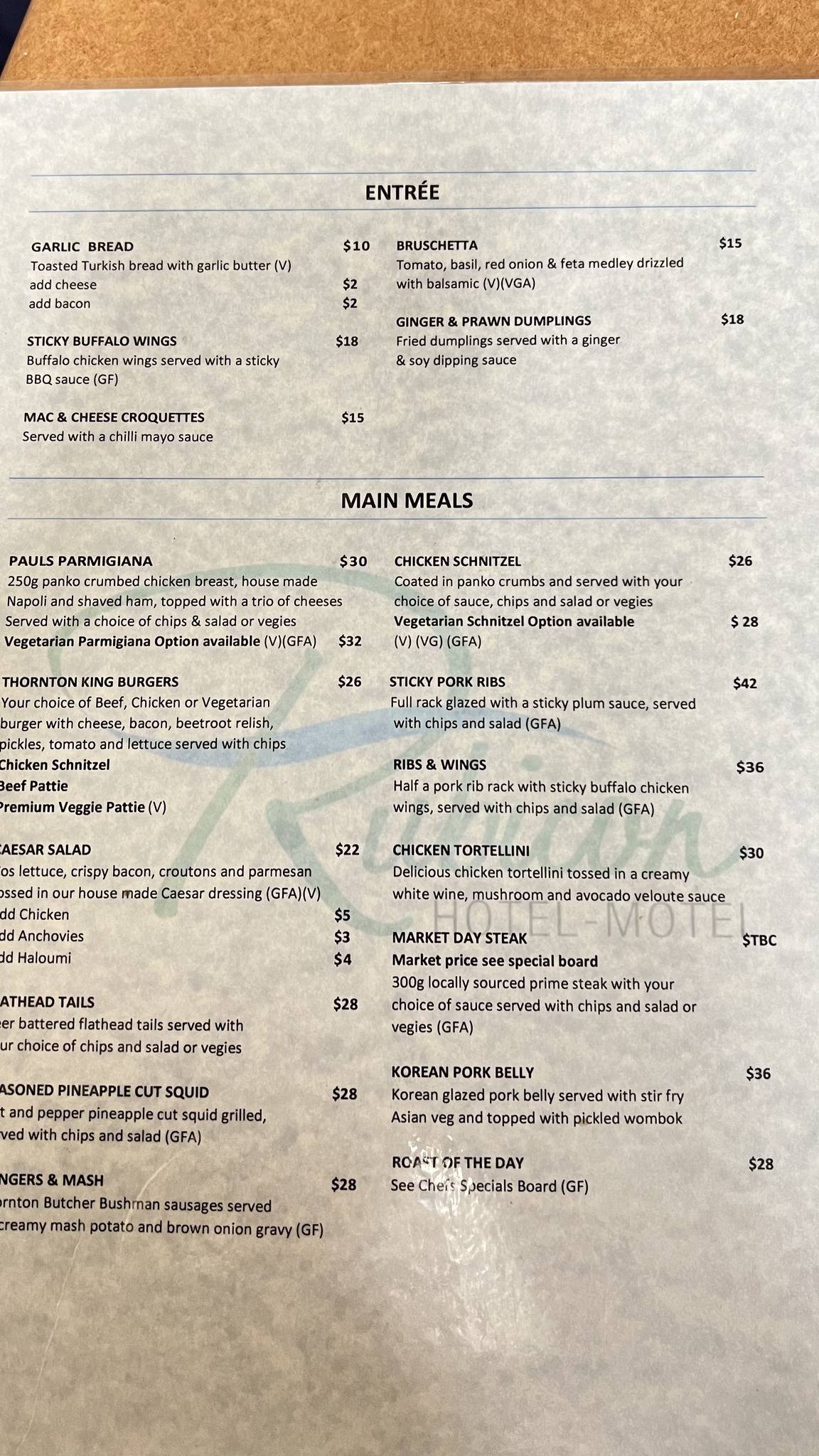 Menu at Rubicon Hotel pub & bar, Thornton