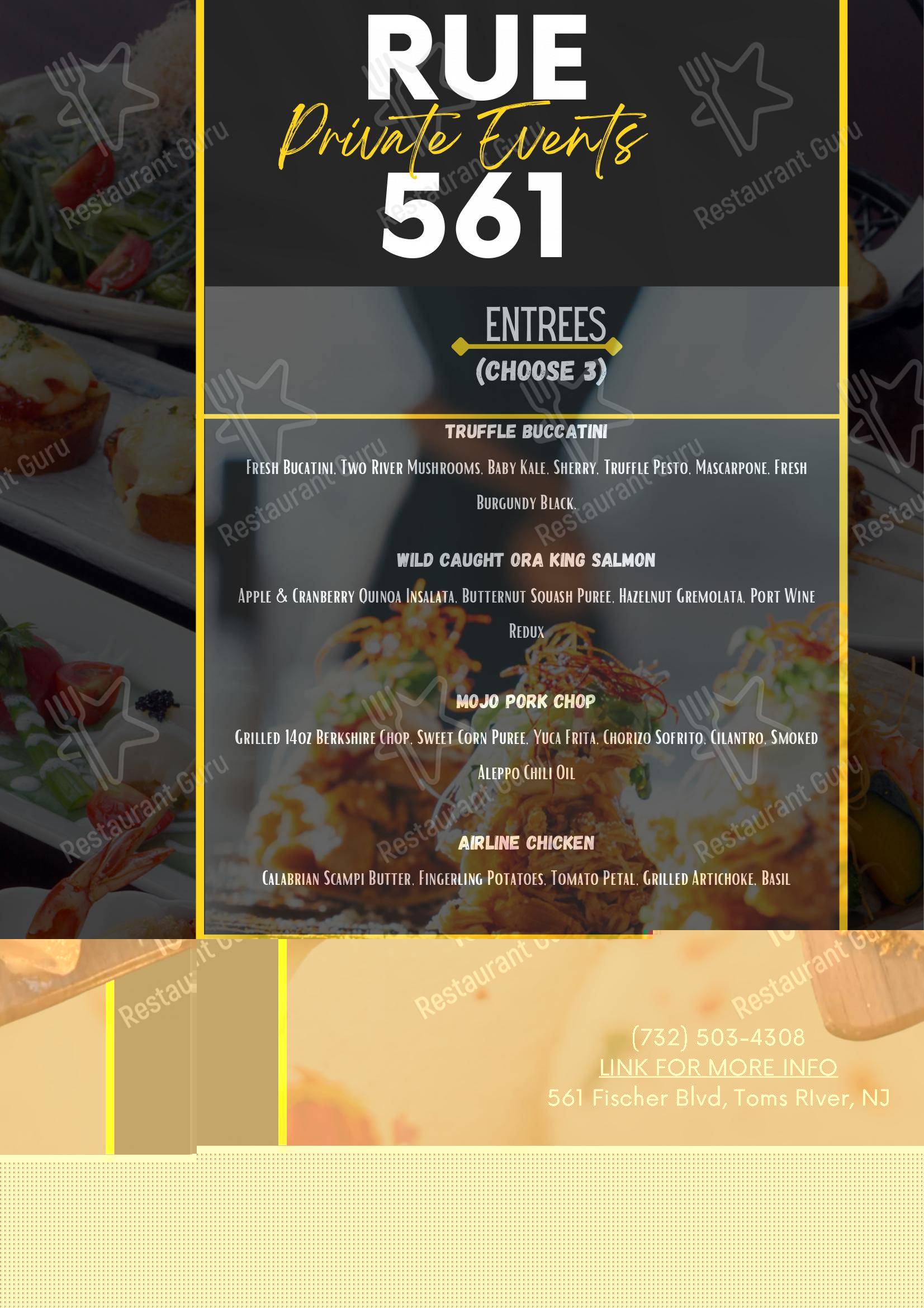 Menu at Rue 561 bistro restaurant, Toms River