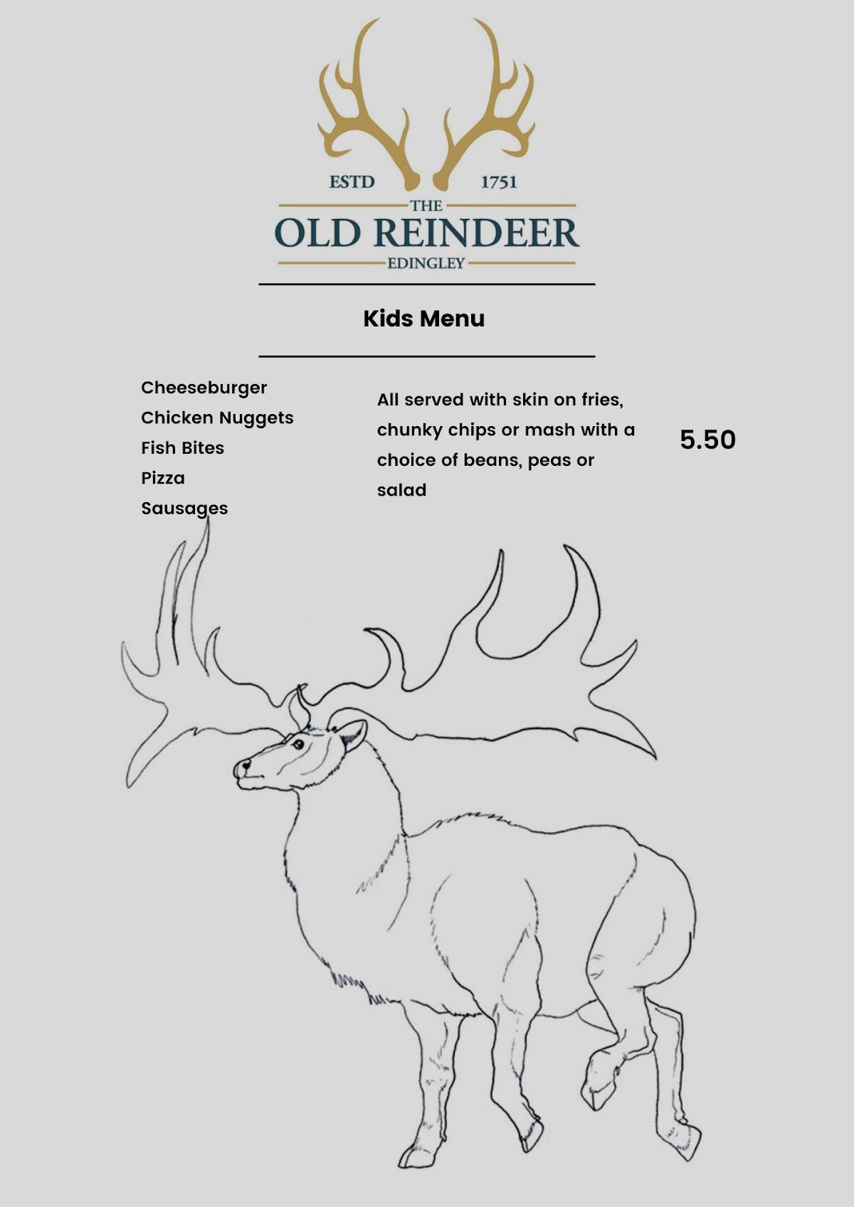 Menu at The Old Reindeer at Edingley restaurant, Rufford, Main St