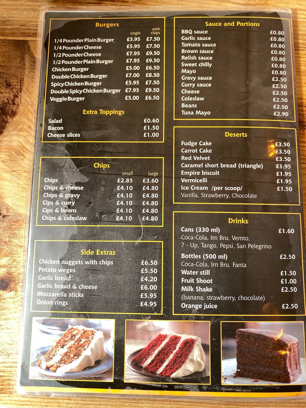 Menu at Rumbling Tum cafe, Glasgow