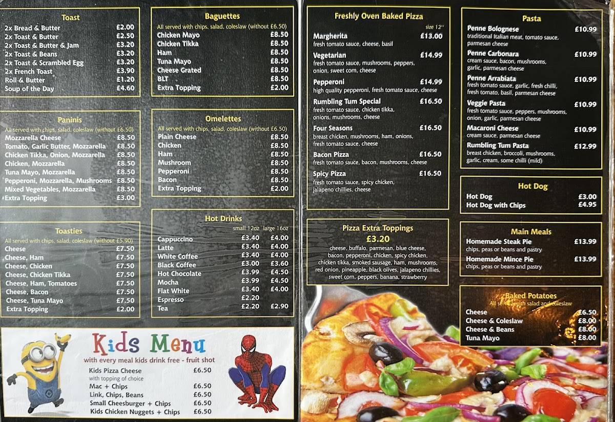 Menu at Rumbling Tum cafe, Glasgow