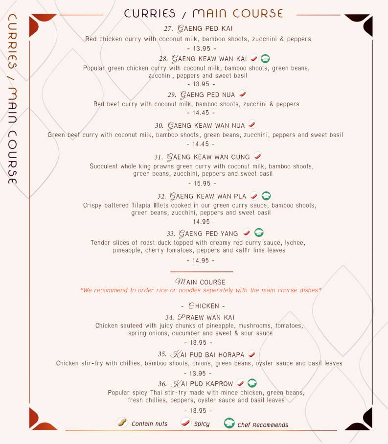 Menu at Rumwong Thai Restaurant, Guildford