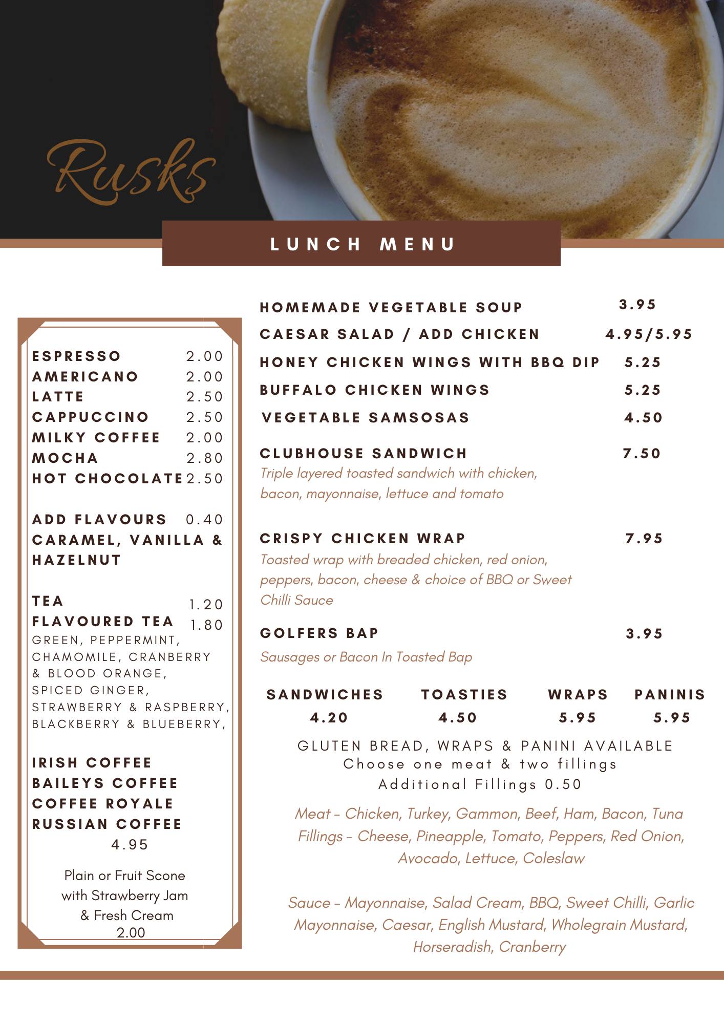 Menu at Rusk's Bar and Resautant, Fivemiletown, Belfast Rd
