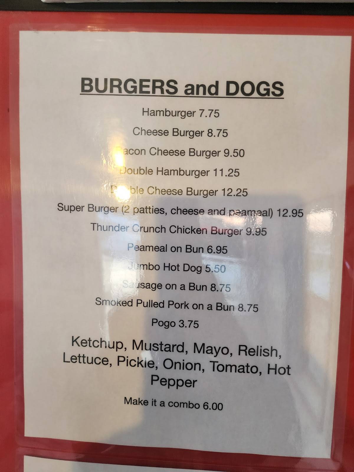 Menu at Ryan's Charbroiled Burgers & Pizzas pizzeria, Kawartha Lakes